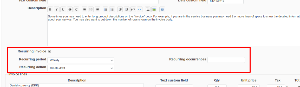 Recurring invoices | RedmineUP Help | Invoices plugin documentation